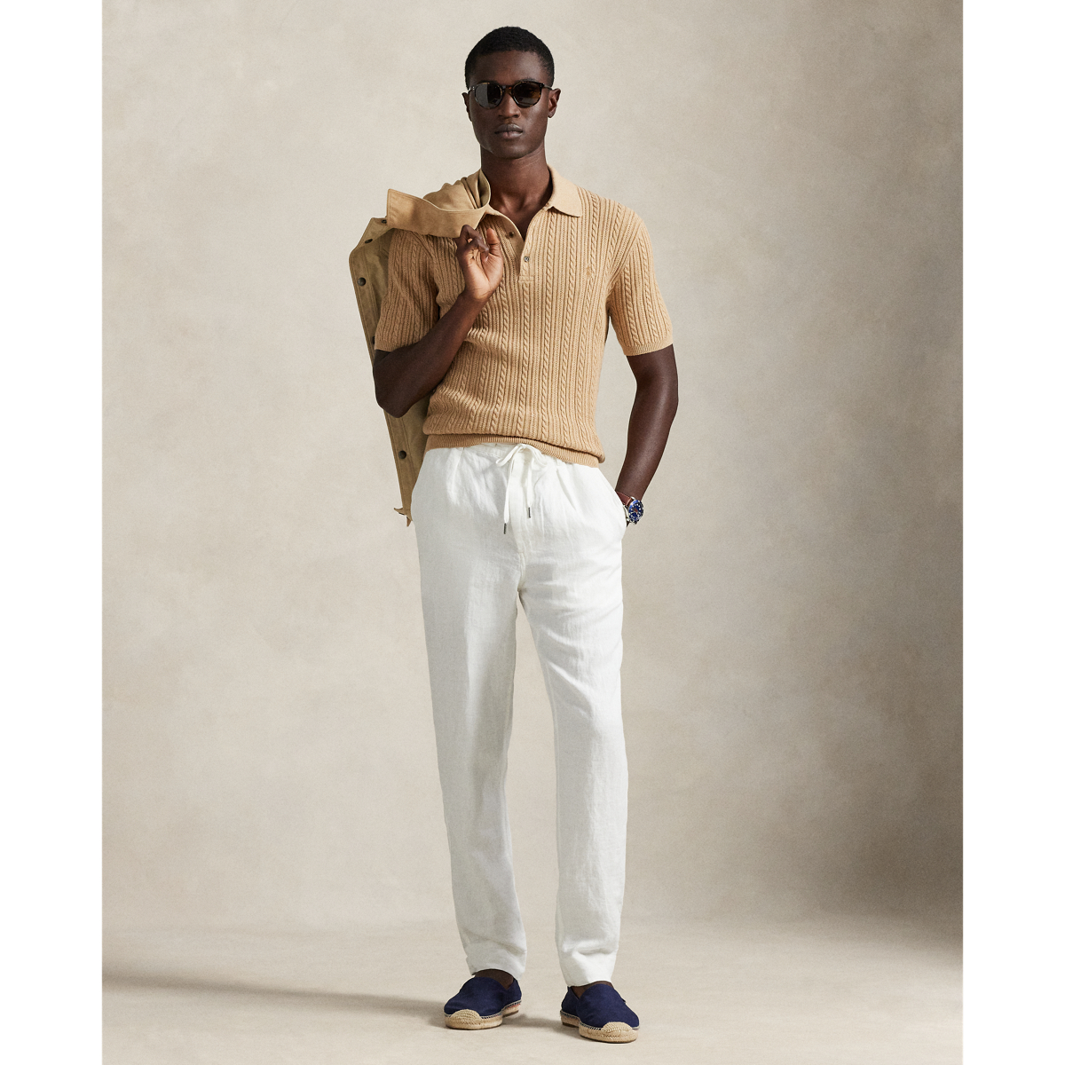 RALPH LAUREN Ralph Lauren Lateef Slim Tapered Fit Linen Pleated Pants
